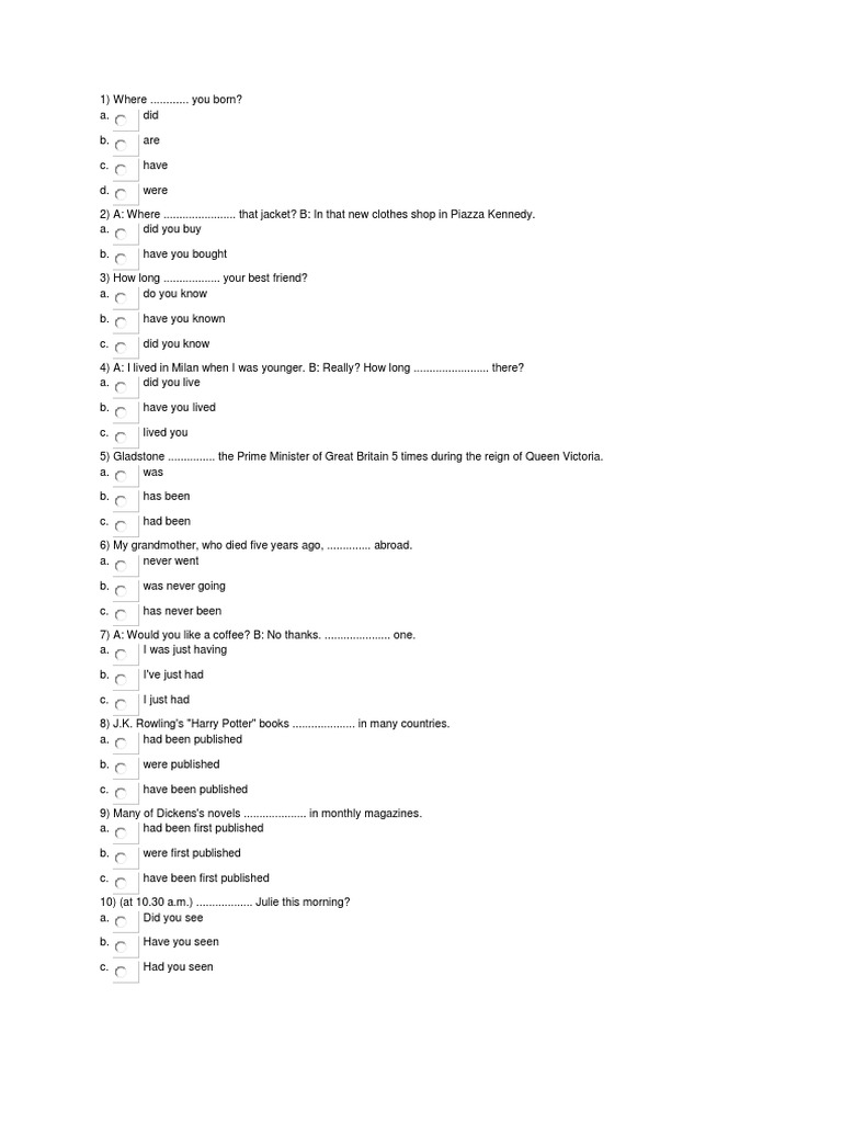 Past Simple, Present Perfect, Multiple Choice | PDF