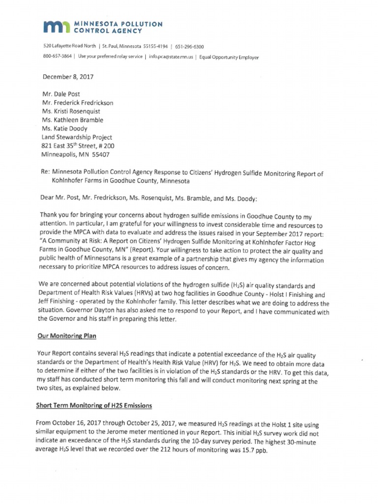 MPCA Continuous Monitor Letter | PDF