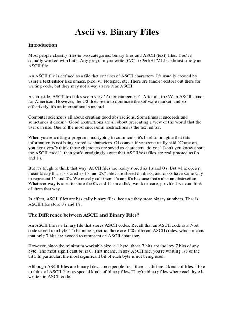 Ascii vs. Binary Files | Download Free PDF | Ascii | Computer File