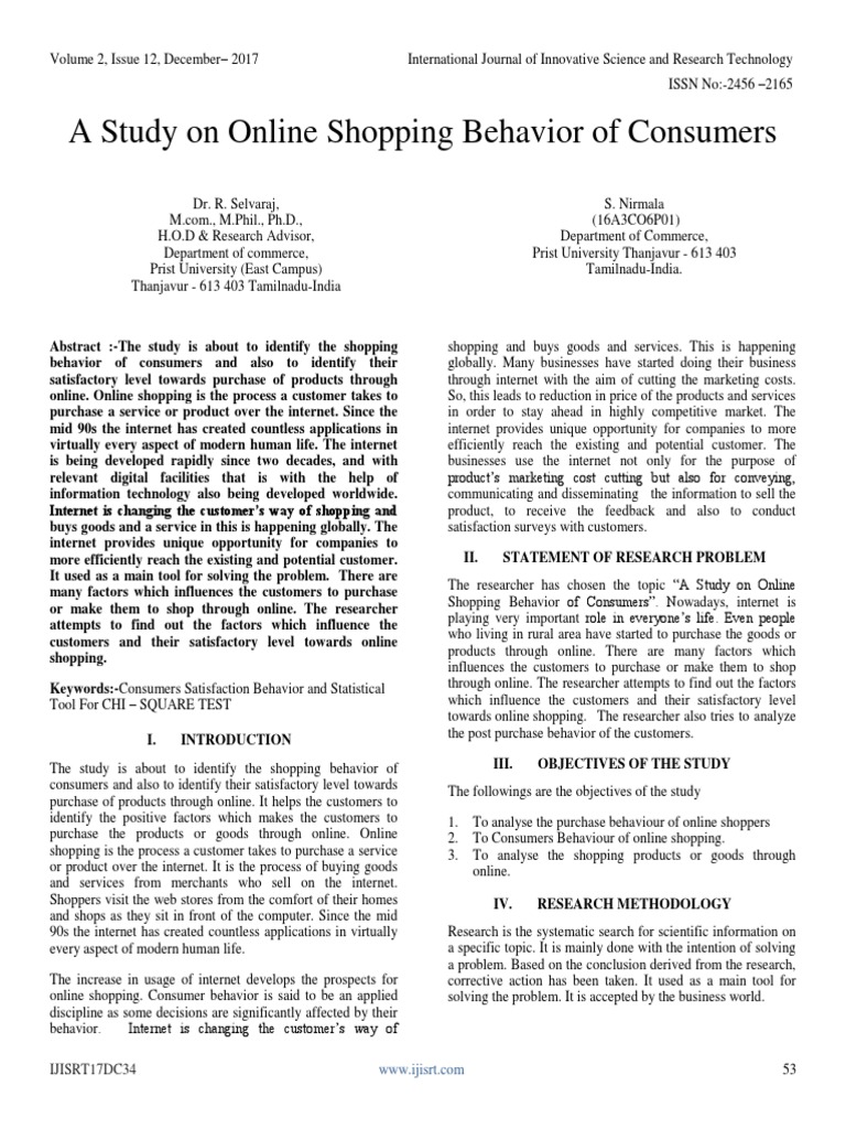 A Study On Online Shopping Behavior of Consumers | PDF | Statistical ...