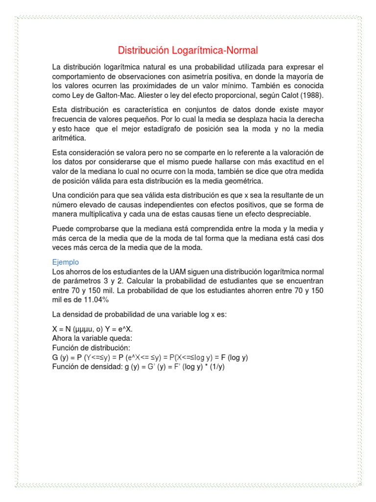 Distribución Logarítmica-Normal y Aplicaciones | PDF | Media ...