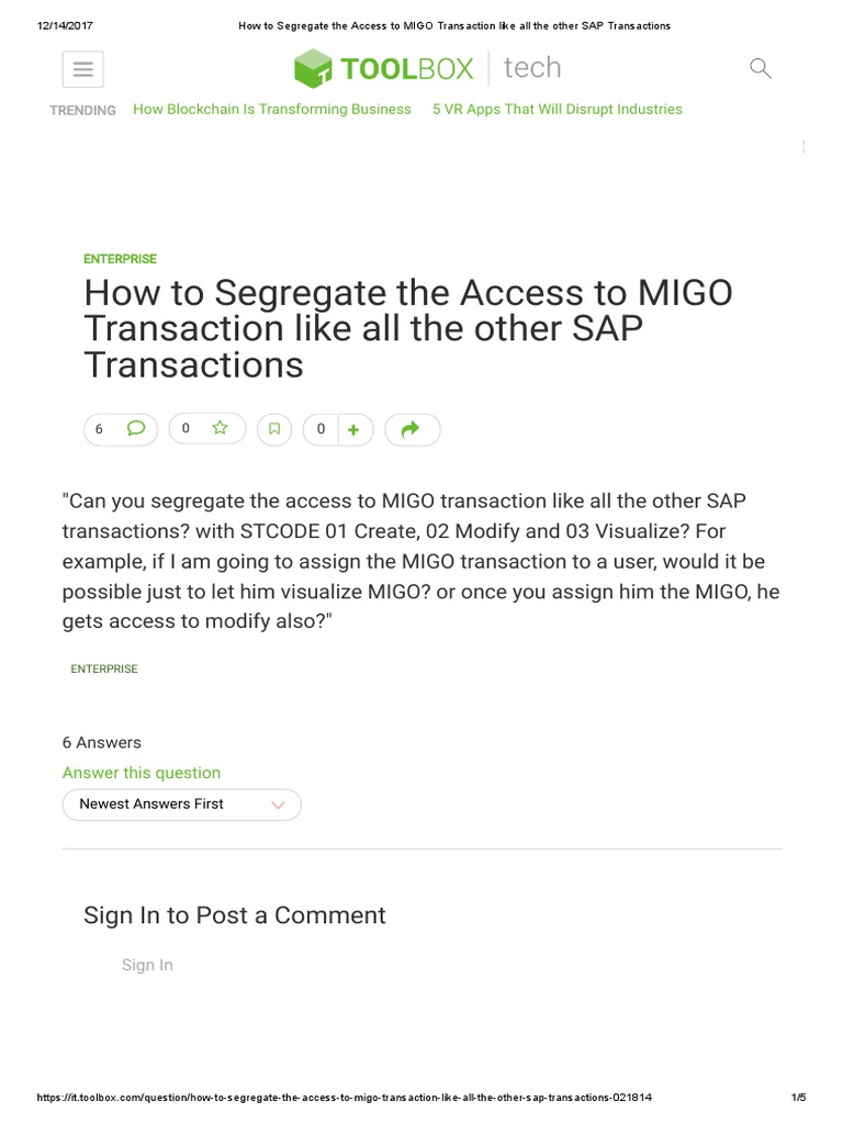How To Segregate The Access To MIGO Transaction Like All The Other SAP ...