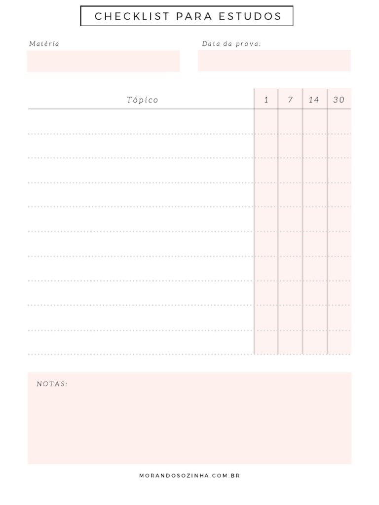 PDF - Checklist para Estudos
