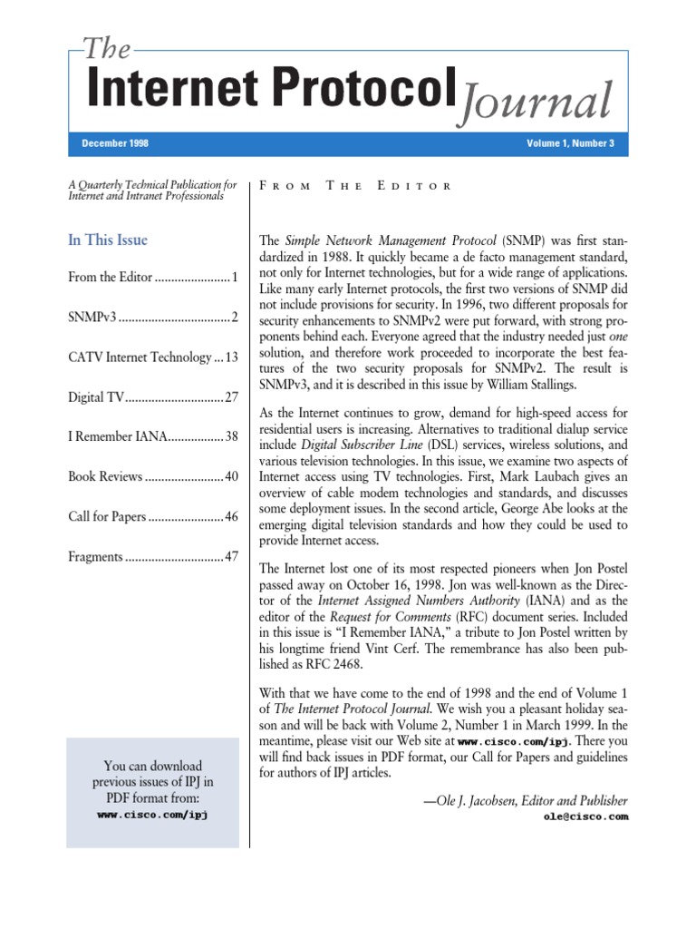 In This Issue: December 1998 Volume 1, Number 3 | PDF | Computer Network | Internet Service Provider