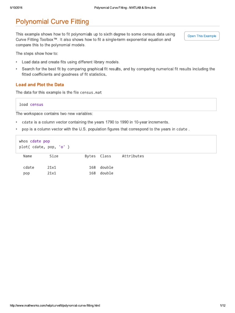 Polynomial Curve Fitting - MATLAB & Simulink PDF | PDF | Algorithms ...