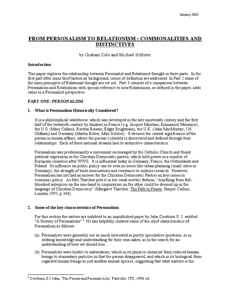 Personalism To Relationism | PDF | Community | Resource