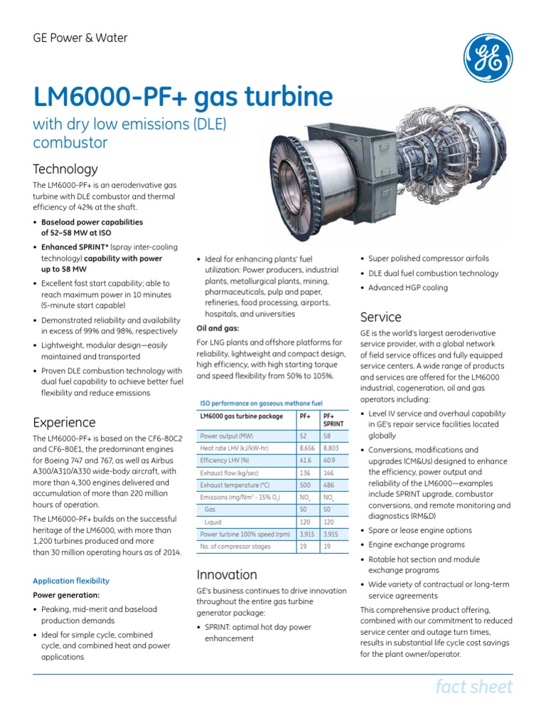 Lm6000 PF Plus Fact Sheet | PDF | Gas Turbine | Energy Technology