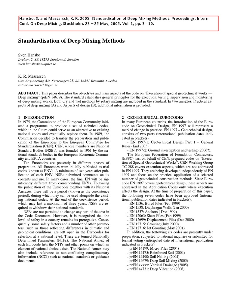 2005 Standardisation of Deep Mixing | PDF | Engineering | Civil Engineering