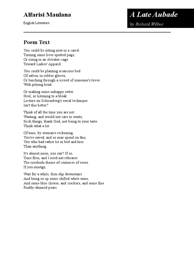 A Late Aubade - Poem Text | PDF
