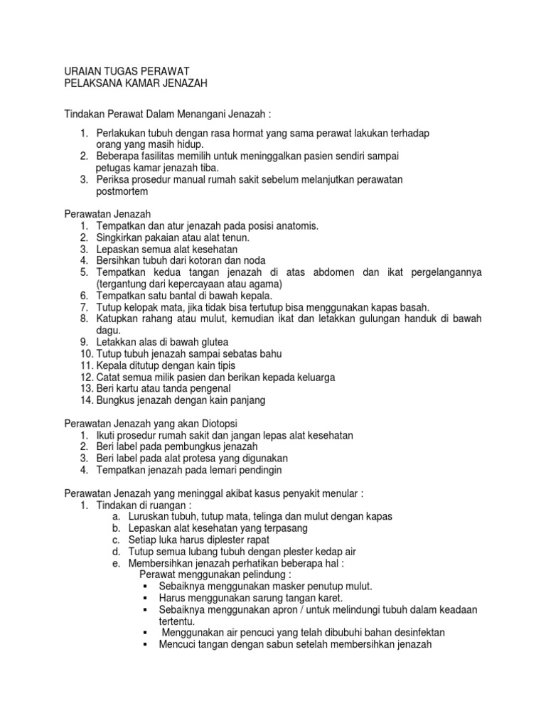 Uraian Tugas Perawat Kamar Jenazah | PDF