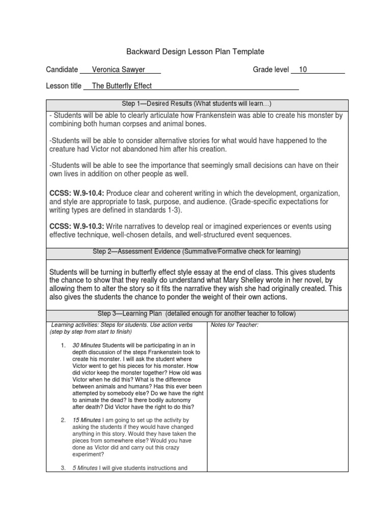 Backward Design Lesson Plan Template: Step 1 - Desired Results (What ...