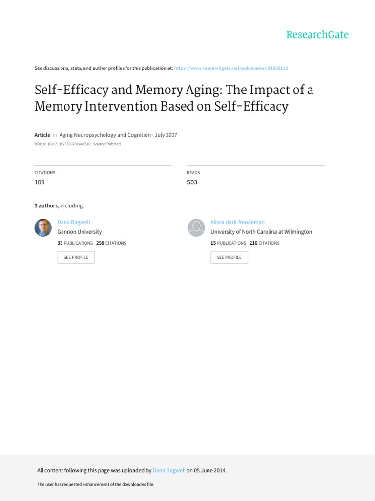 Self-Efficacy and Memory Aging: The Impact of A Memory Intervention Based On Self-Efficacy | PDF ...