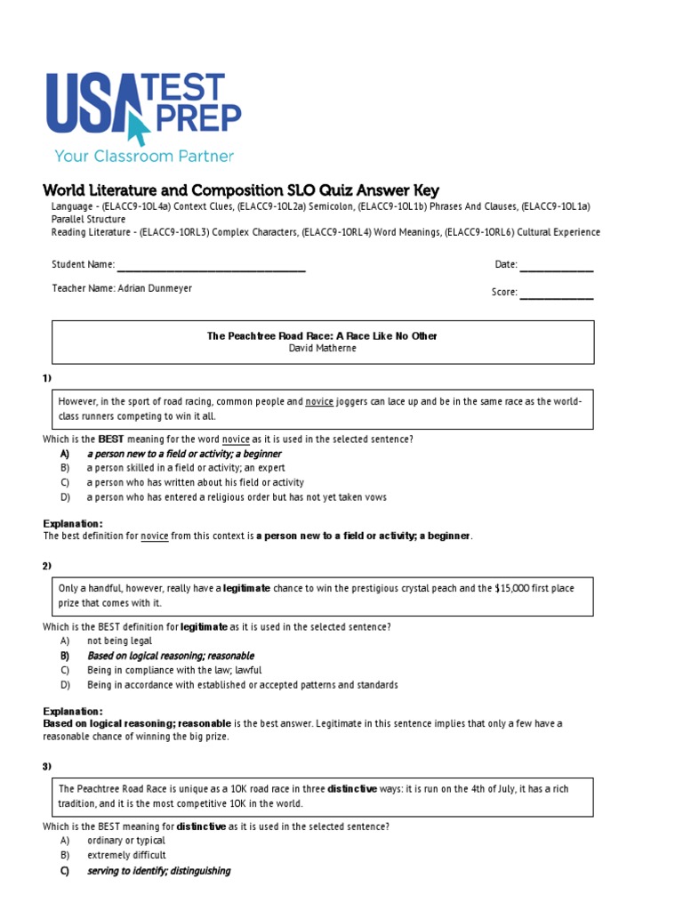 10th Grade Final Exam Study Guide Answer Key Part 2 | PDF | Linguistic ...
