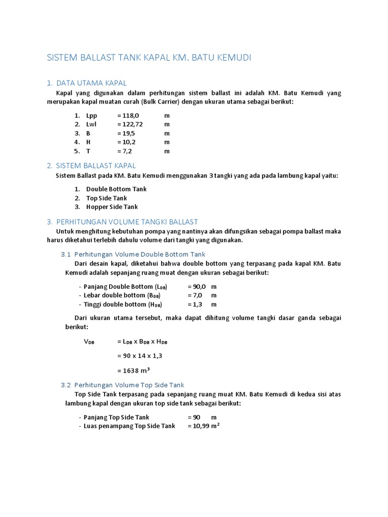 Sistem Ballast Kapal KM. Batu Kemudi | PDF | Griya & Taman | Teknologi ...