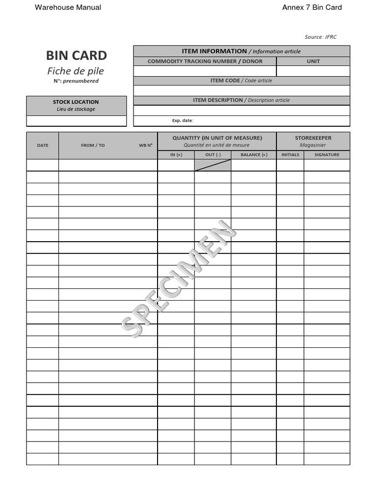 Log 2 6 Warehouse Template Bin Card Ifrc | PDF