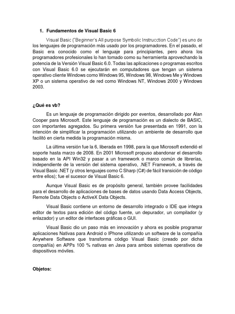 Fundamentos de Visual Basic 6 | PDF | Básico | Ingeniería de software