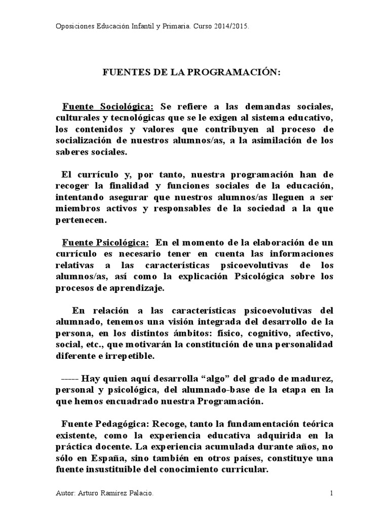 FUENTES de LA PROGRAMACIÓN (Curso Preparación Programación) . | PDF ...