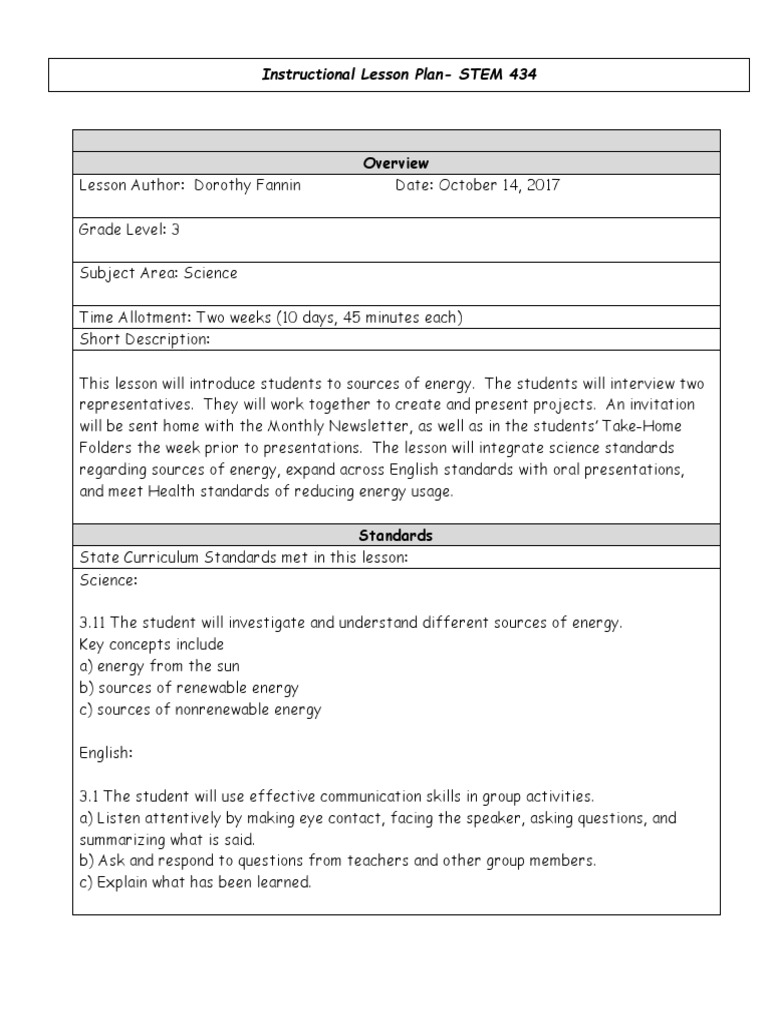 Stem434 Firstlessonplan Dorothyfannin | PDF | Energy Development ...