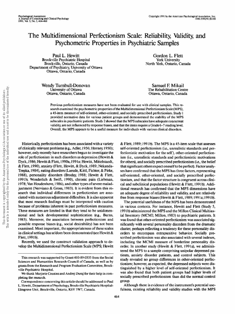 Multidimensional Perfectionism Scale | PDF | Perfectionism (Psychology ...