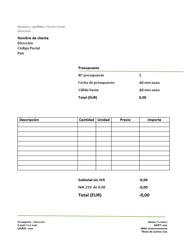 Plantilla Presupuesto Gratis