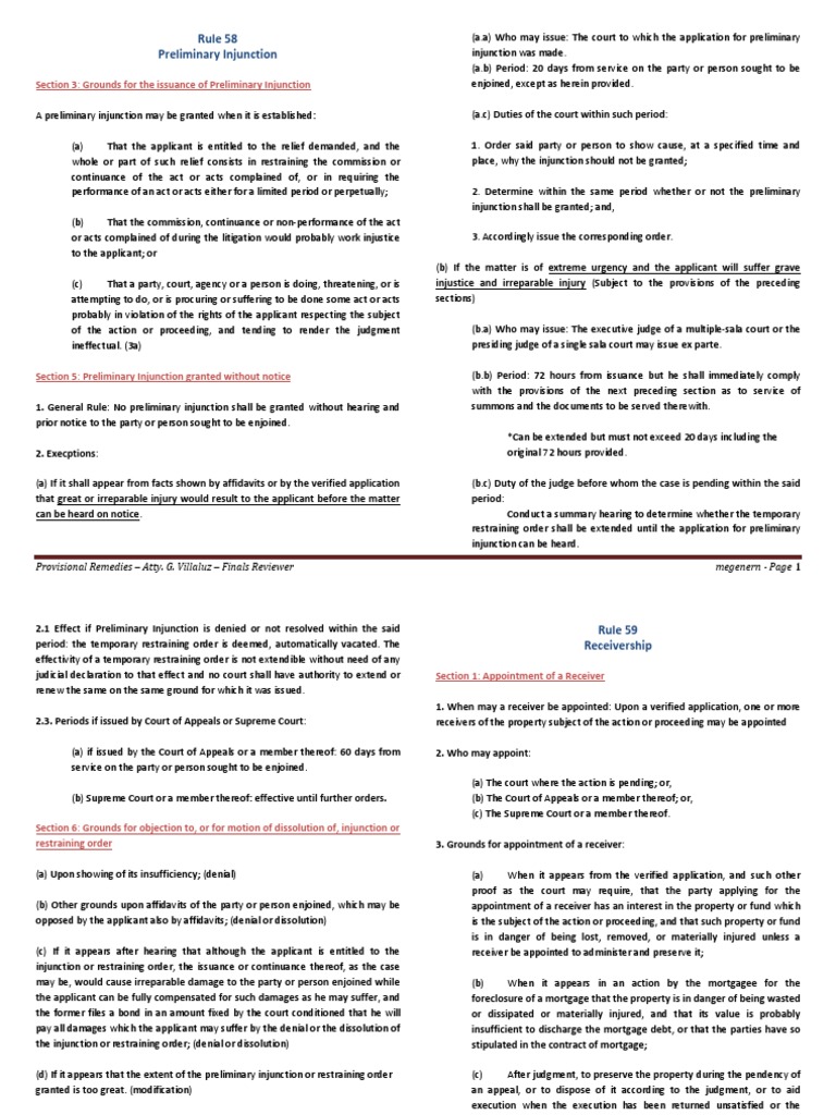 Rule 58 Preliminary Injunction: Section 3: Grounds For The Issuance of ...