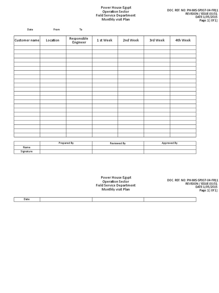 Monthly Field Service Visit Plan | PDF
