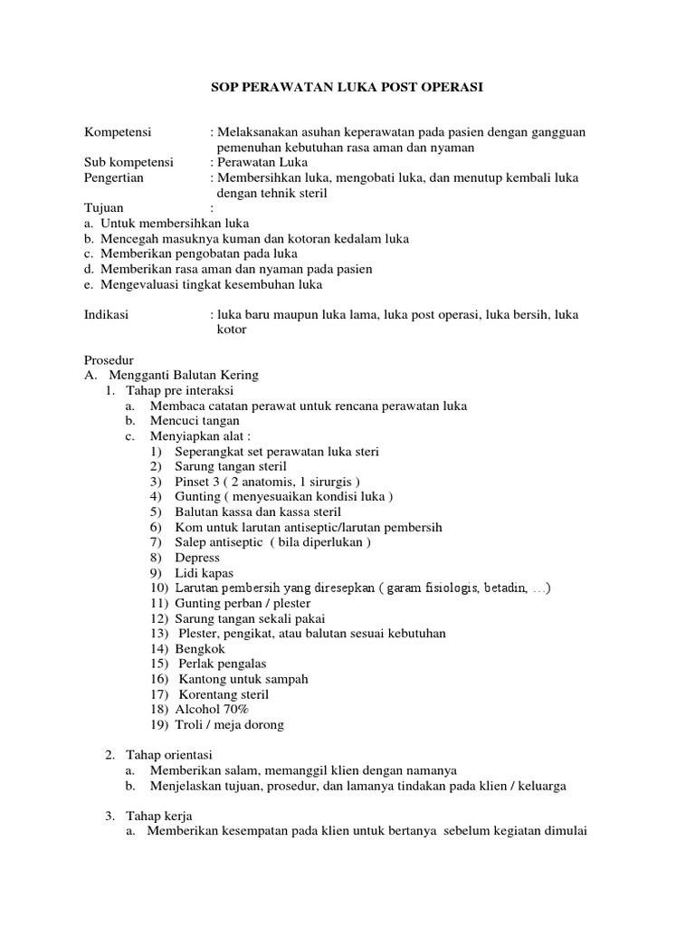 Sop Perawatan Luka Post Operasi