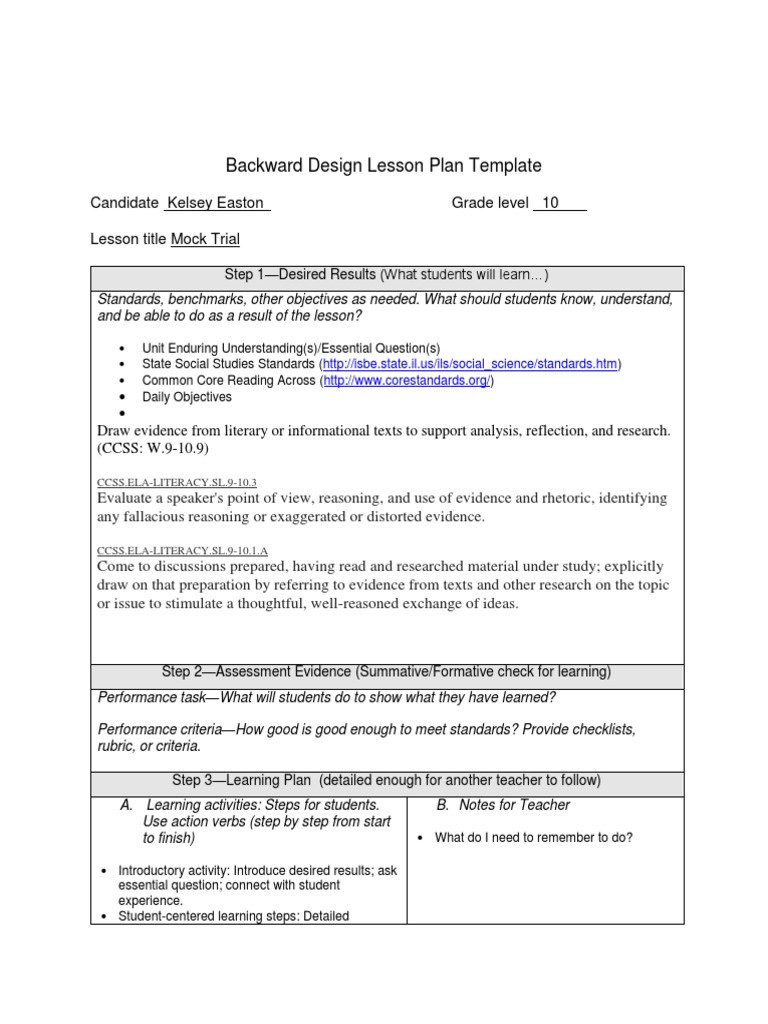 Lesson Plan 10 Ubd Lesson Plan Template | PDF | Differentiated ...