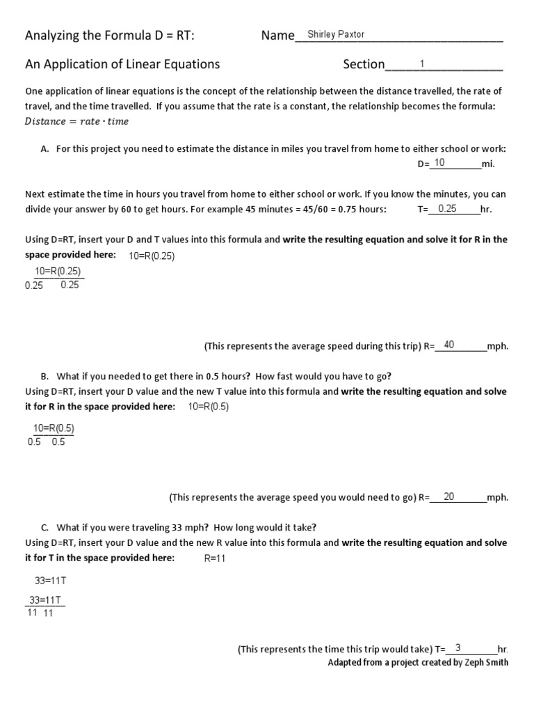 Math 0980 Module 1 Reality Check | PDF | Speed | Equations