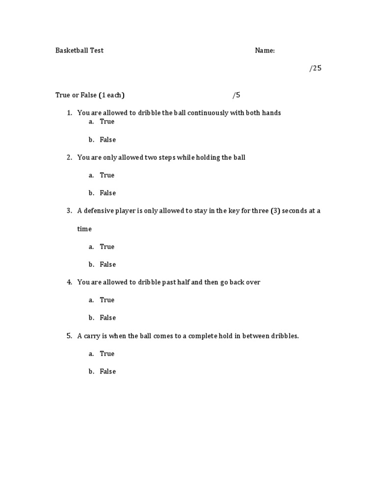 Basketball Test | PDF | Ball Games | Team Sports