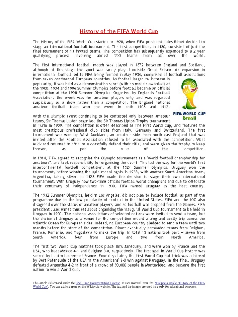 History of The FIFA World Cup PDF | PDF | Fifa World Cup ...