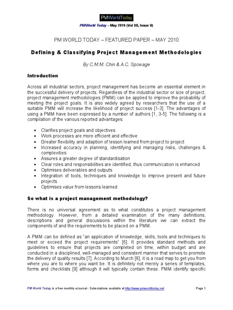 CL01 Defining Classifying Project Management Methodologies | PDF ...