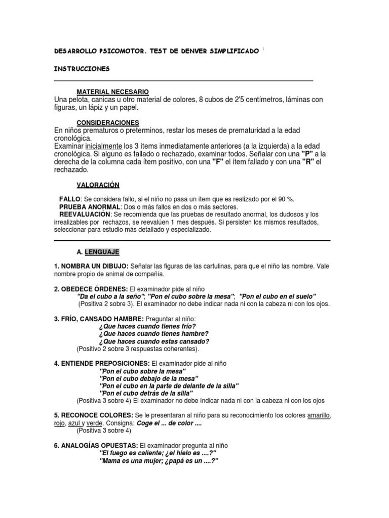 Test de Denver Simplificado | Descargar gratis PDF | Pie