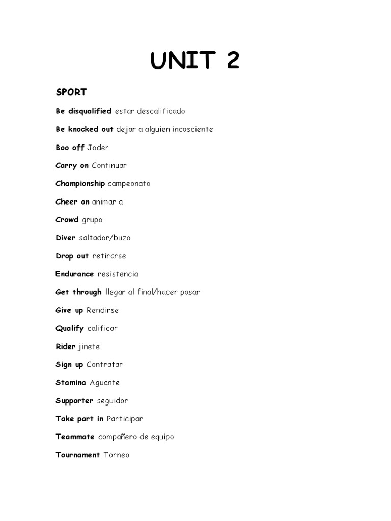 Ingles 2 Bach Vocabulario UNIT 2 | PDF