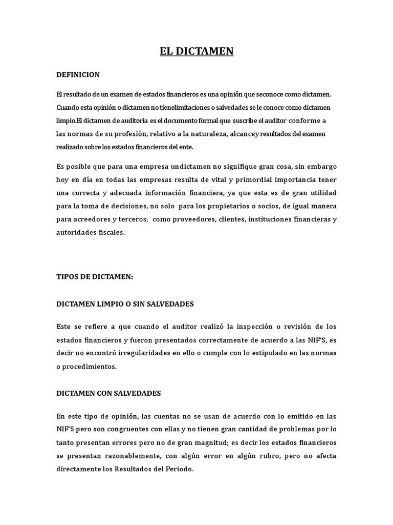 El Dictamen | Contralor, auditor | Estado financiero