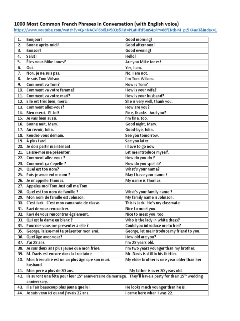 1000 Phrases Françaises Courantes | PDF | Langues