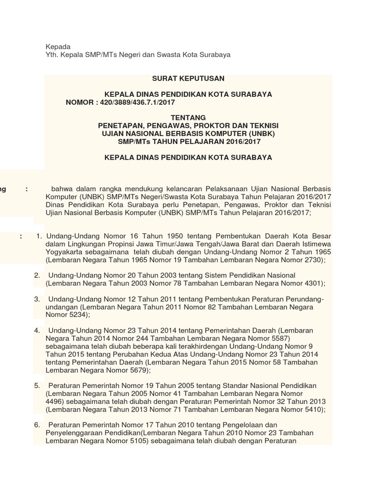 Contoh SK Proktor Dan Teknisi UNBK 2018 Atau Tahun Pelajaran 2017-2018 ...