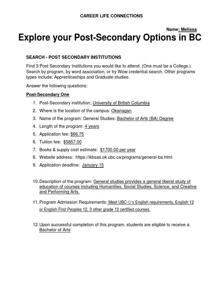 Explore Your Post-Secondary Options in BC CLC 15 1 | PDF | Bachelor's ...