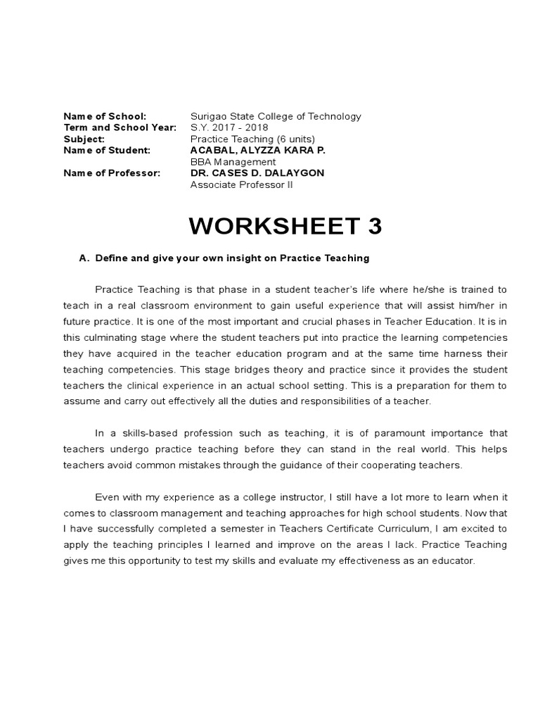 FS 7 Portfolio - Worksheet 3 | PDF | Mentorship | Teachers