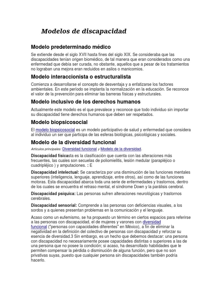 Seis modelos de discapacidad | PDF | Invalidez | Neurociencia