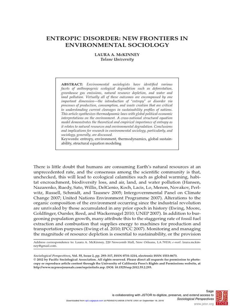 Entropic Disorder: New Frontiers in Environmental Sociology: Laura A ...