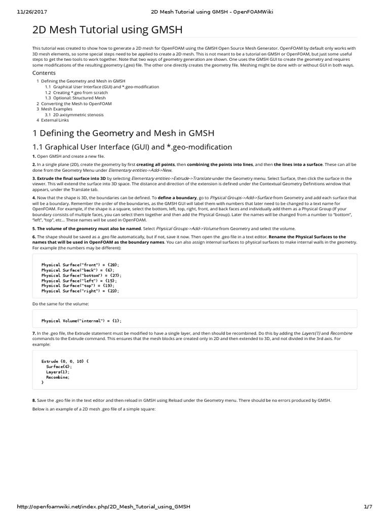2D Mesh Tutorial Using GMSH - OpenFOAMWiki | PDF | 2 D Computer ...