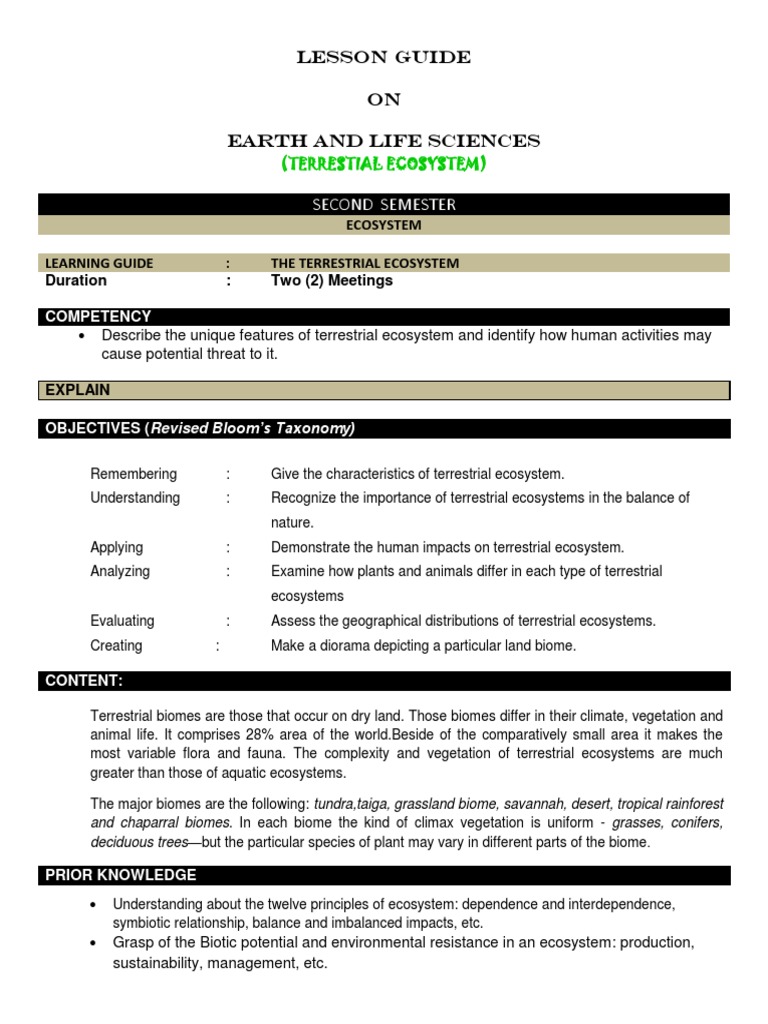 Spum Lesson Plan Day1 2 Life Science | PDF | Ecosystem | Vegetation