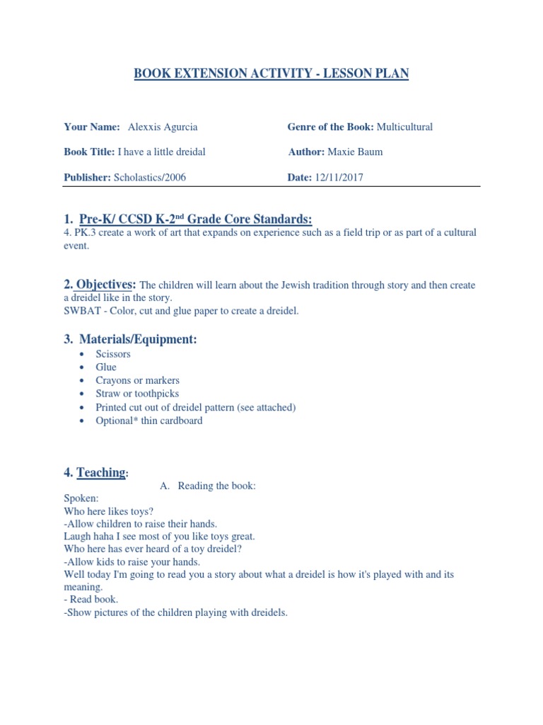 Book Extension Activity - Lesson Plan | PDF | Further Education ...