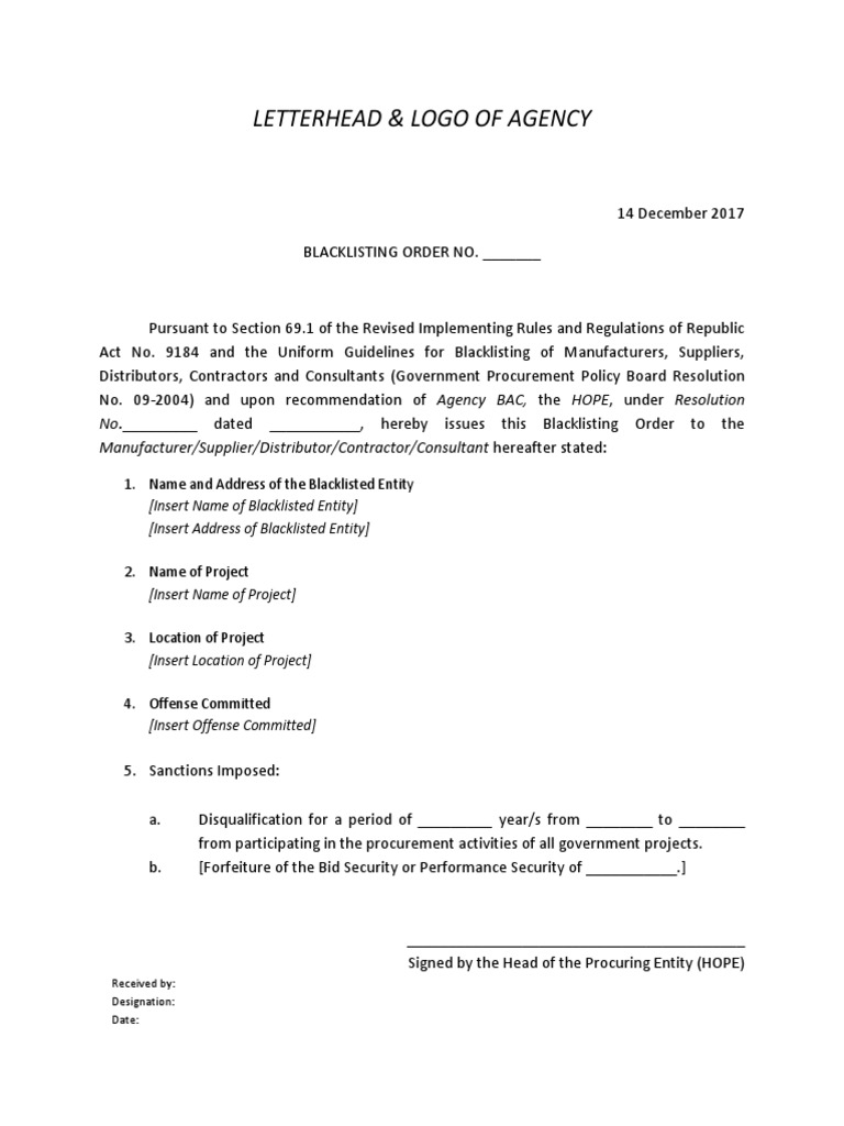 Sample Blacklisting Form | PDF