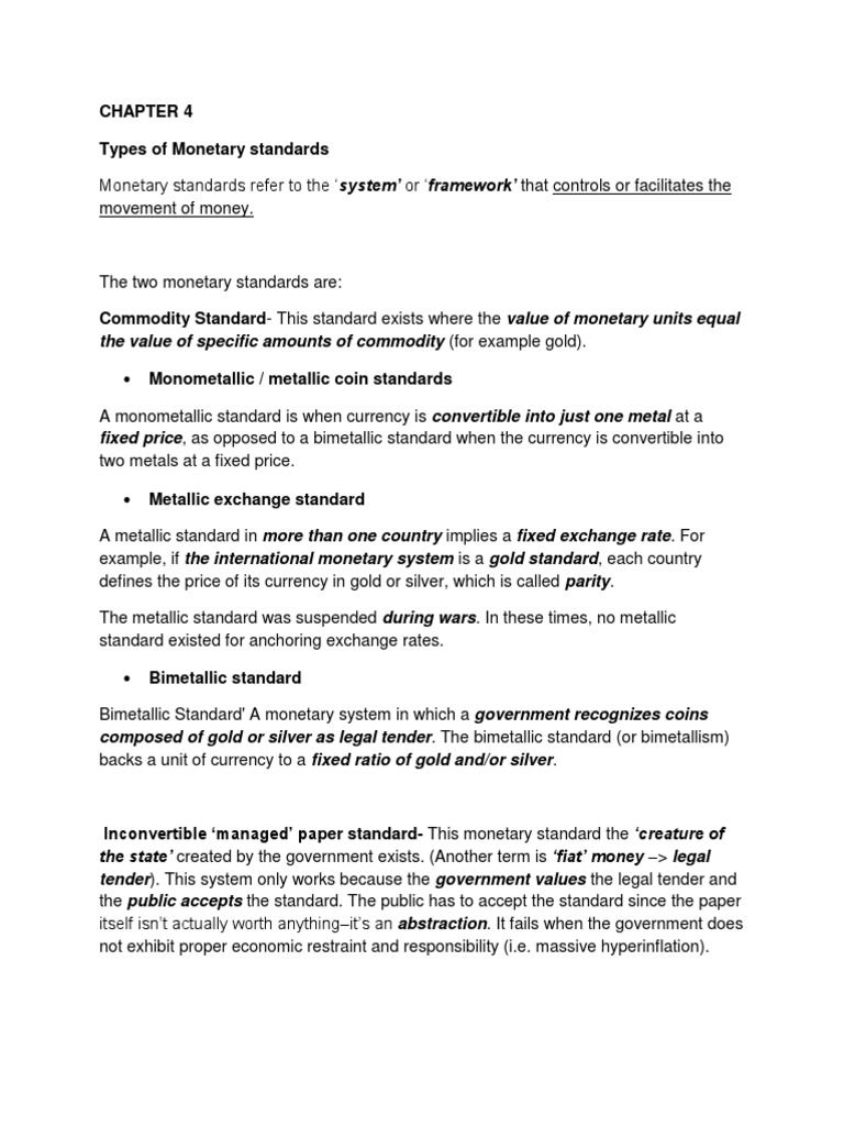 Types of Monetary Standards | PDF | Gold Standard | Money