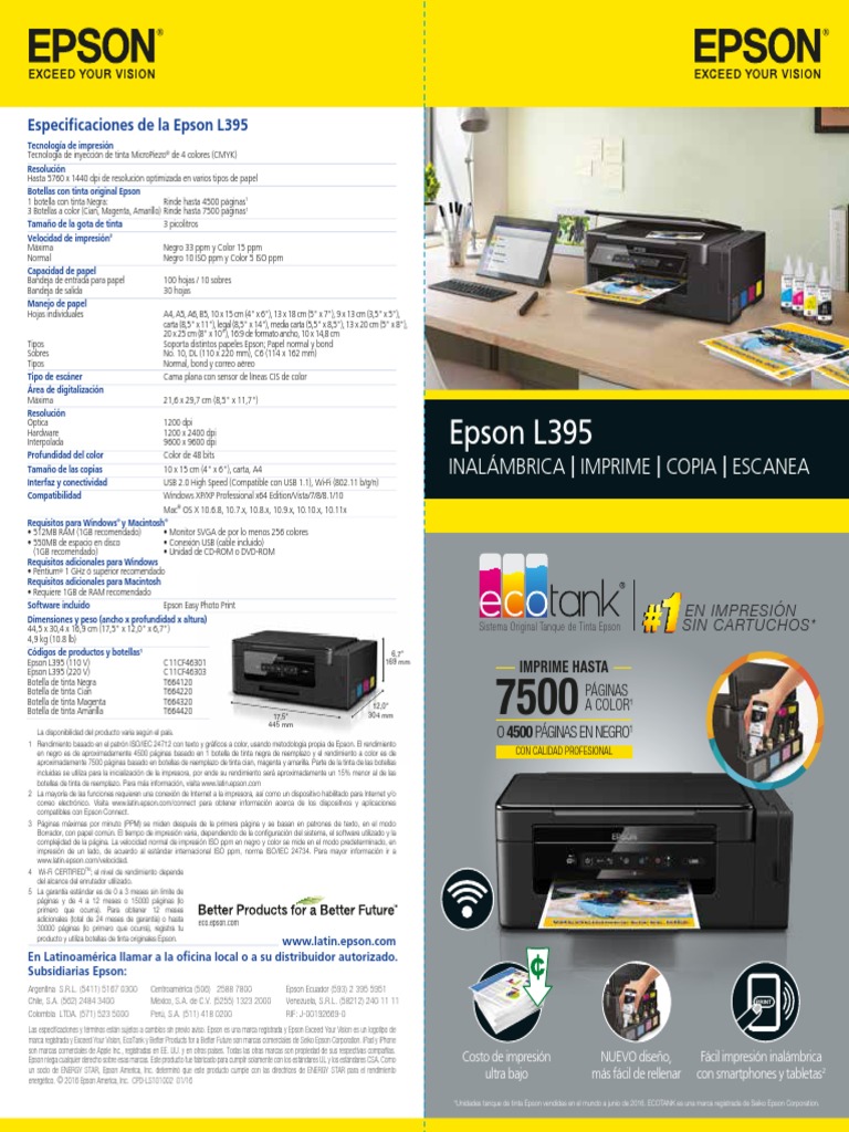 Folleto Epson EcoTank L395 | Impresora (Computación) | Macintosh