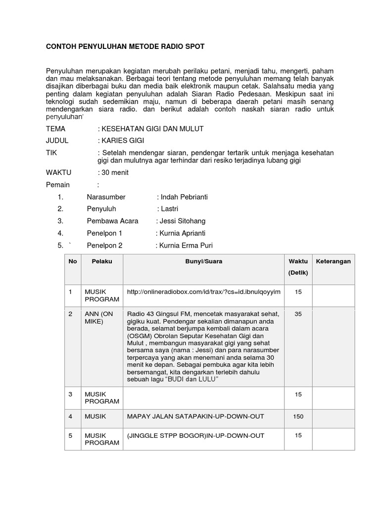 Contoh Penyuluhan Metode Radio Spot | PDF