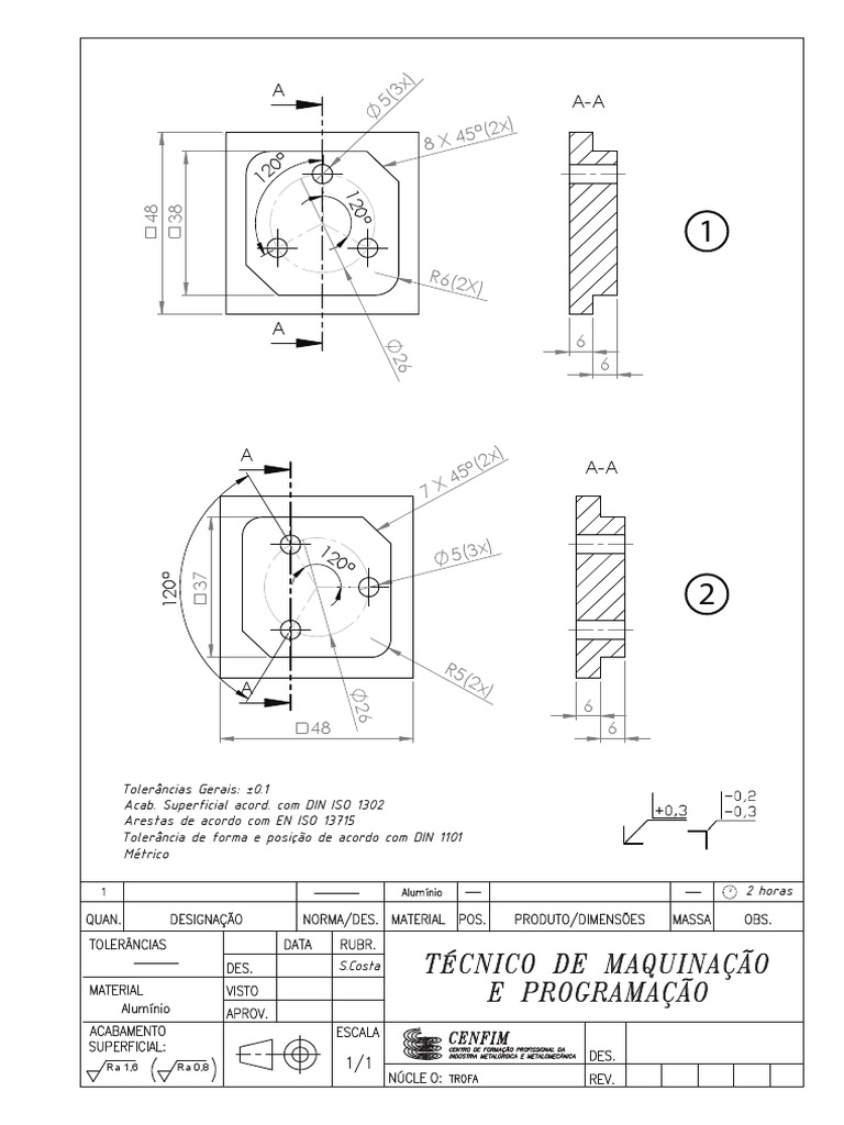Desenhos técnicos de peças mecânicas com especificações dimensionais e ...