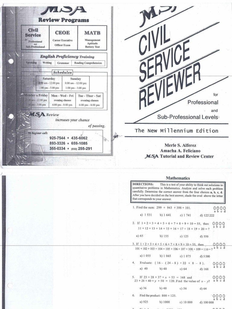 MSA Civil Service Reviewer PDF With Answer | PDF